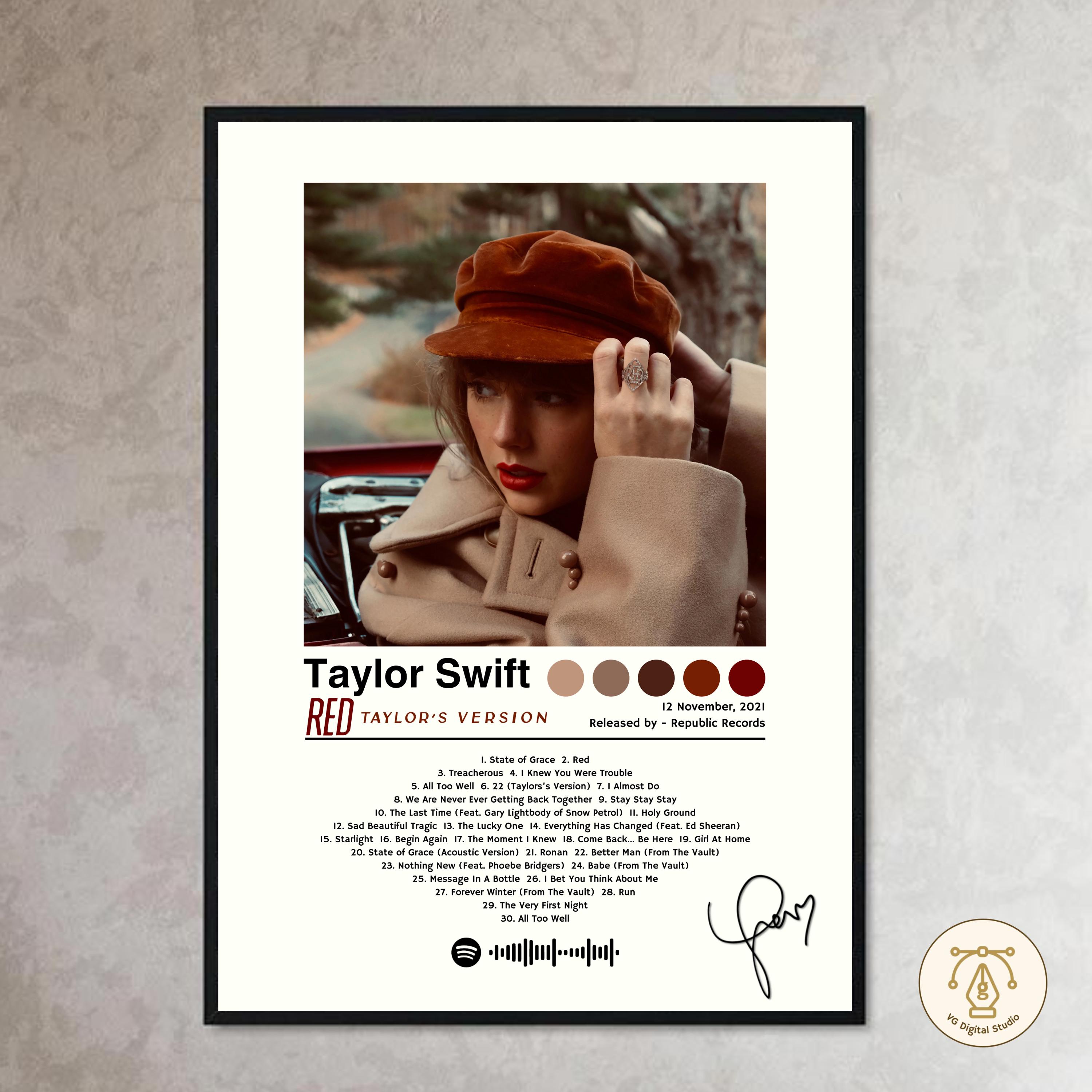 Taylor Swift Red Album Cover Poster, Vinyl Digital Prints, Country Pop ...