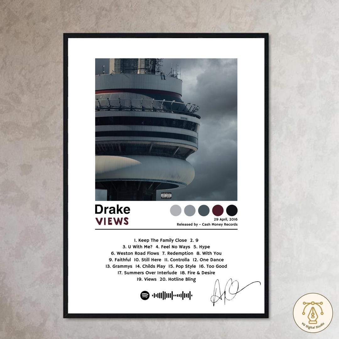 Drake Views Album Cover Poster, Album Vinyl Digital Print, Rap Hip Hop ...