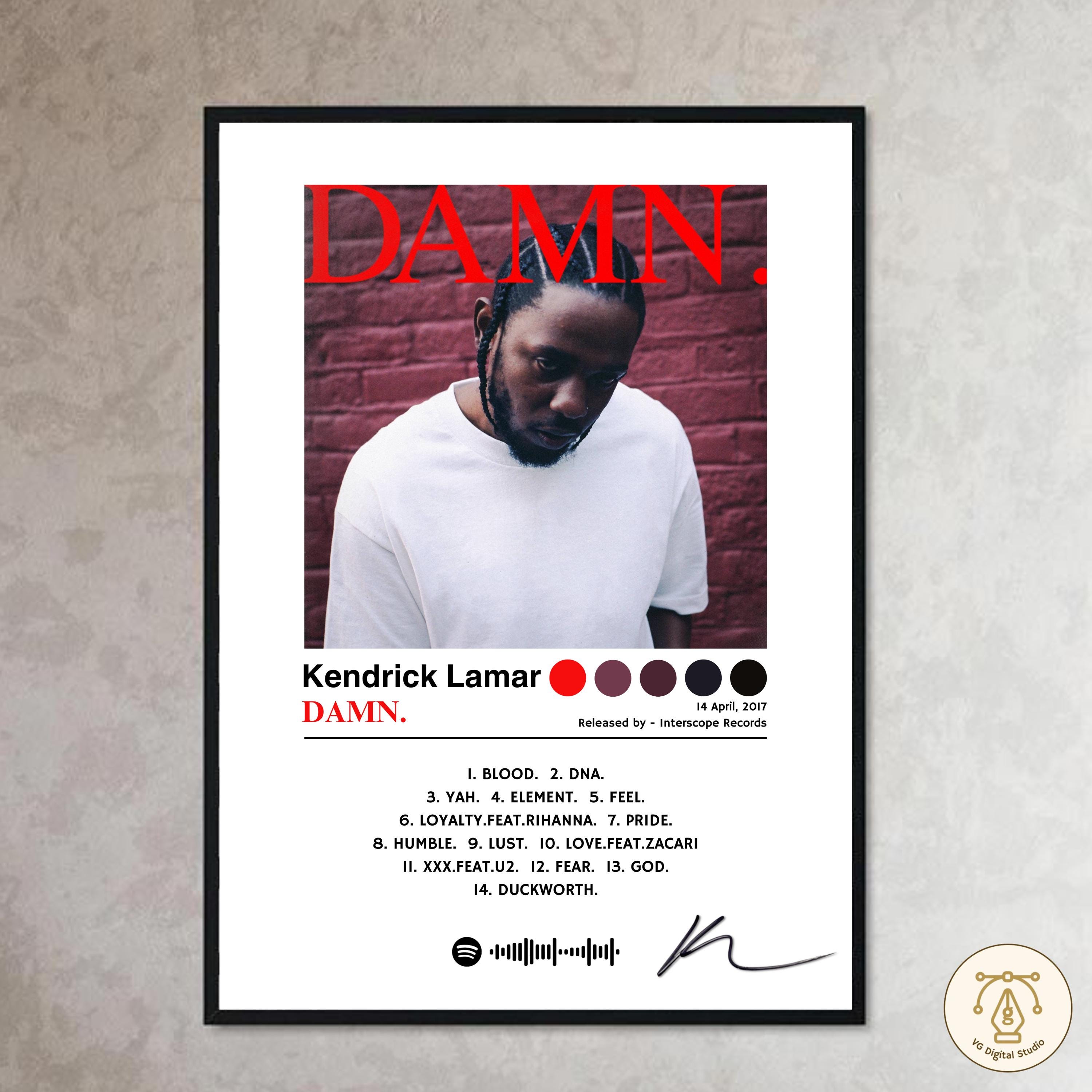 Kendrick Lamar Damn Album Cover Poster, Vinyl Digital Print, Rap Hip ...
