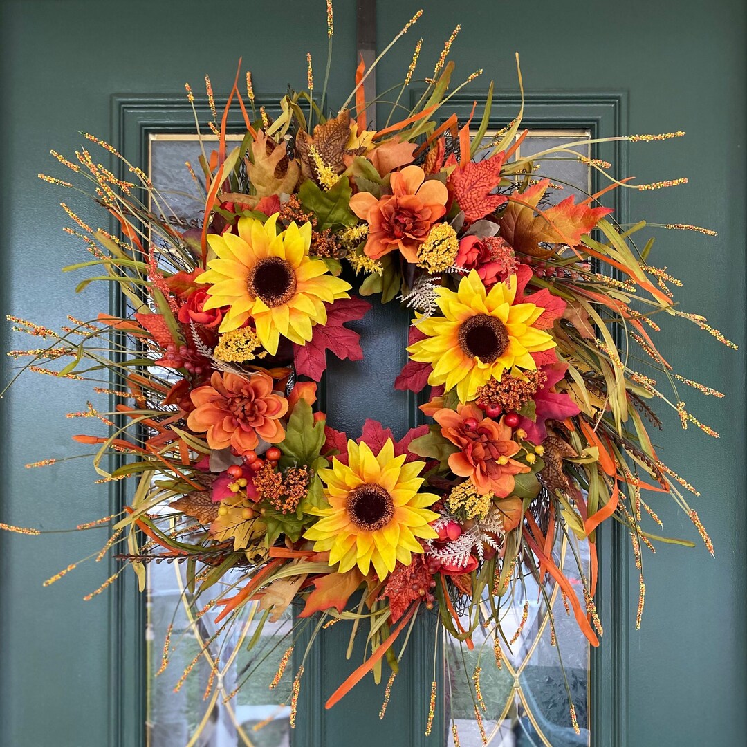 Fall Sunflower Door Wreath: Autumn Harvest Decor - Etsy