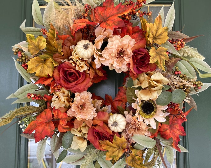 Fall Eucalyptus Wreath With Orange Berries, Autumn Wreath for Front ...
