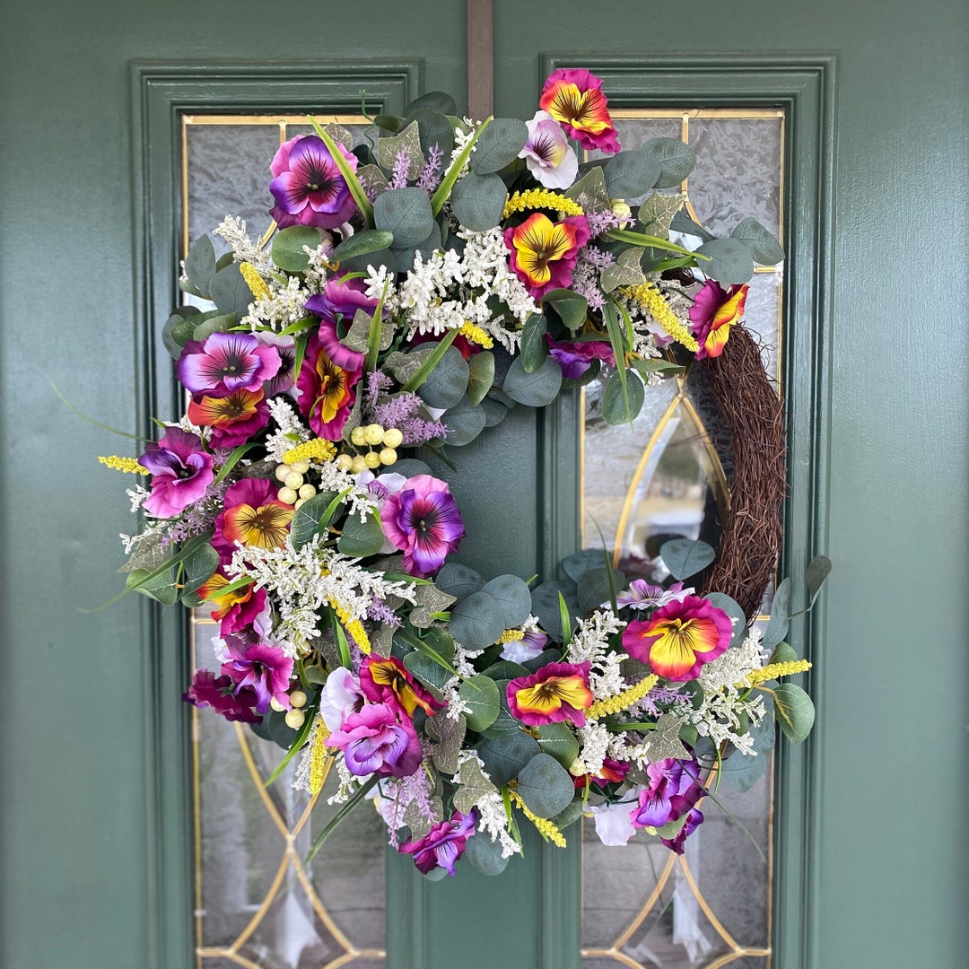 Pansy Wreaths Spring Wreath for Front Door Spring Wreaths Spring Door ...