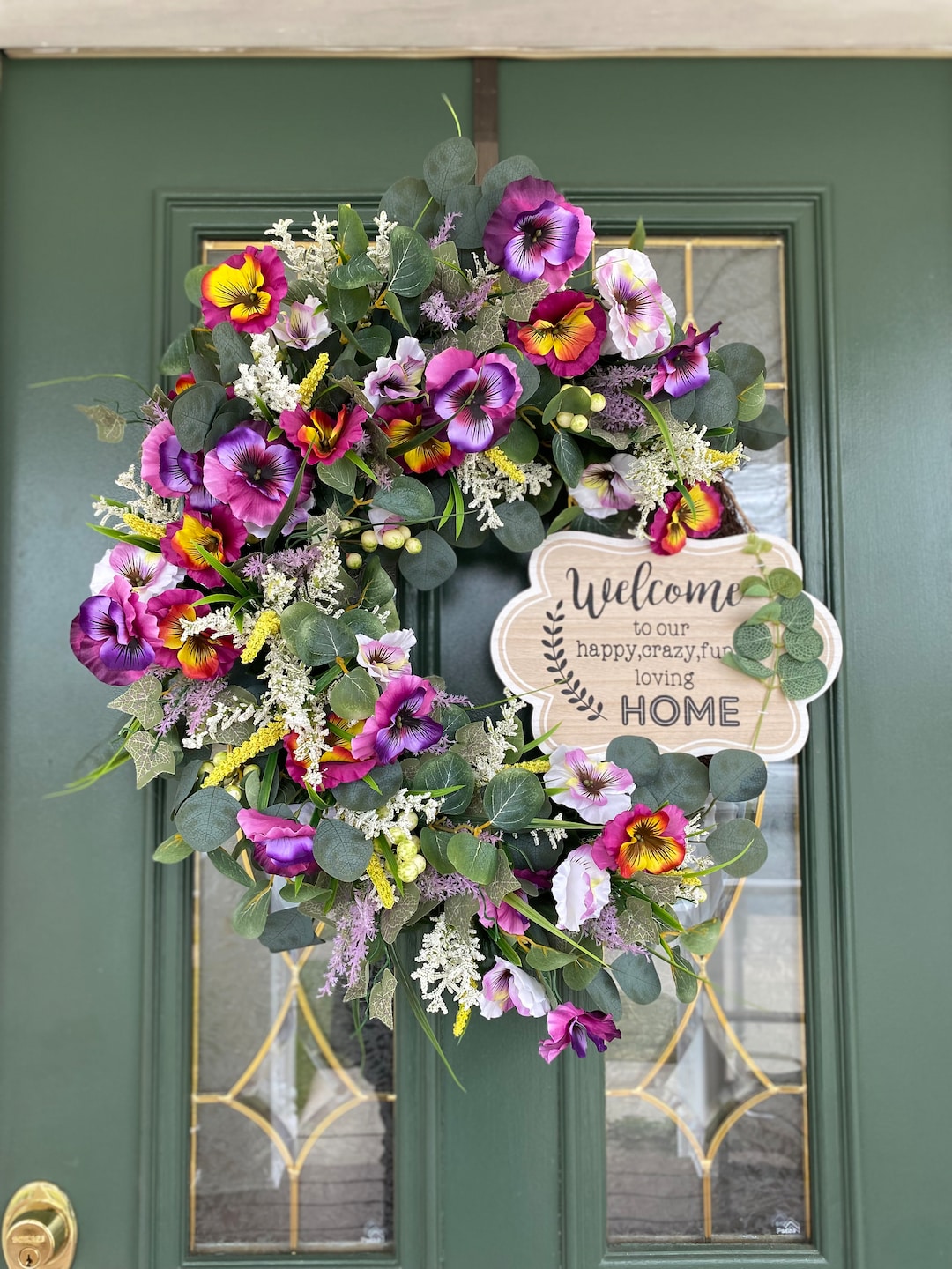 Pansy Twig Wreath: Spring Summer Door Decor, Heather & Lavender - Etsy