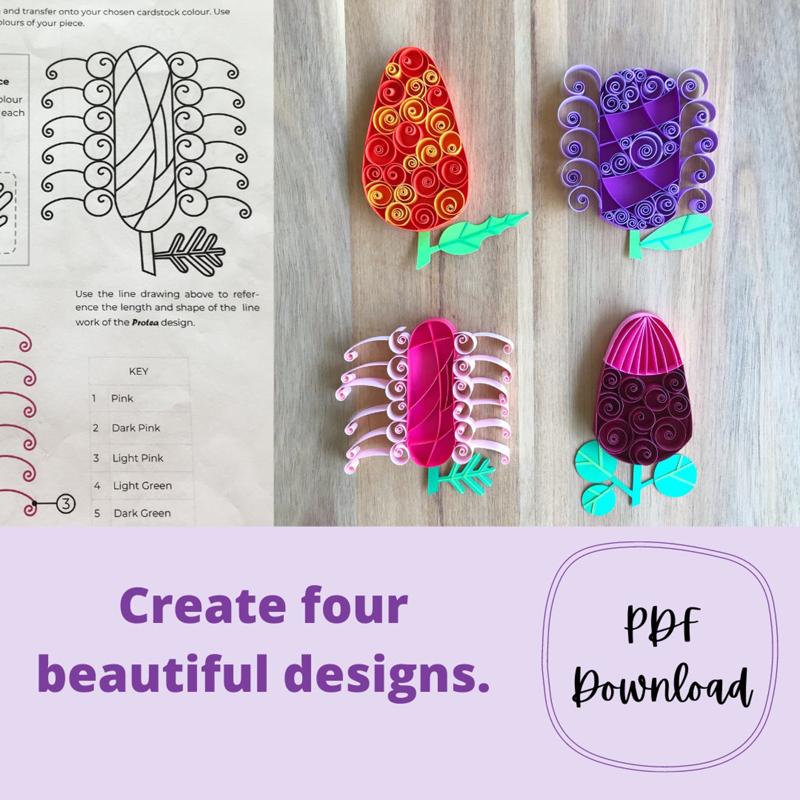 Quilling Flowers - PDF File, 4 Patterns and Templates - Step-by-step ...