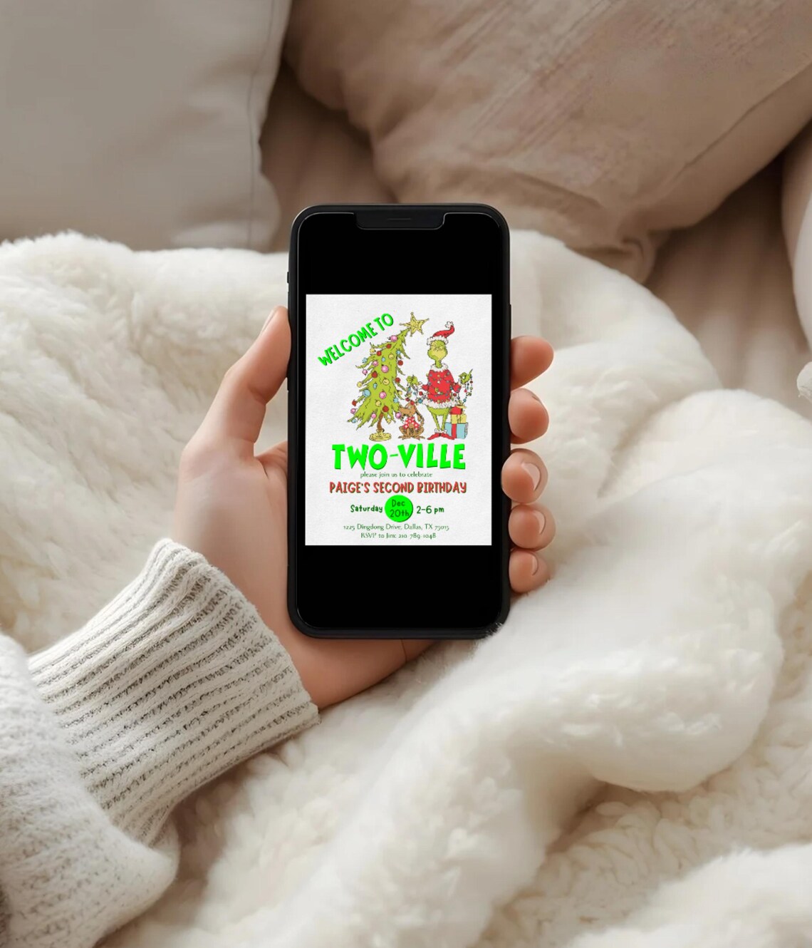 Editable Two-ville Grinch Birthday Invitation Canva Template Digital ...