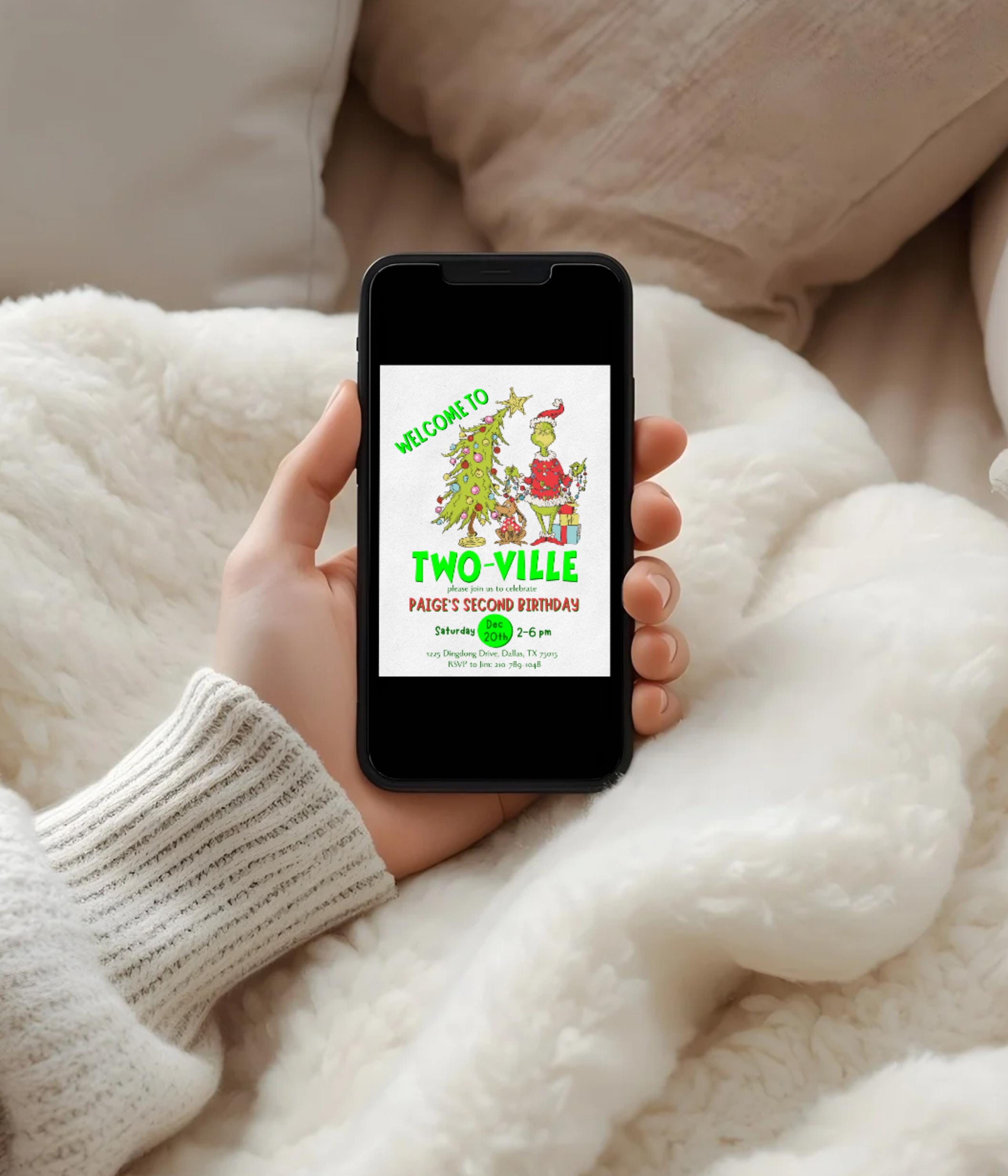Editable Two-ville Grinch Birthday Invitation Canva Template Digital ...