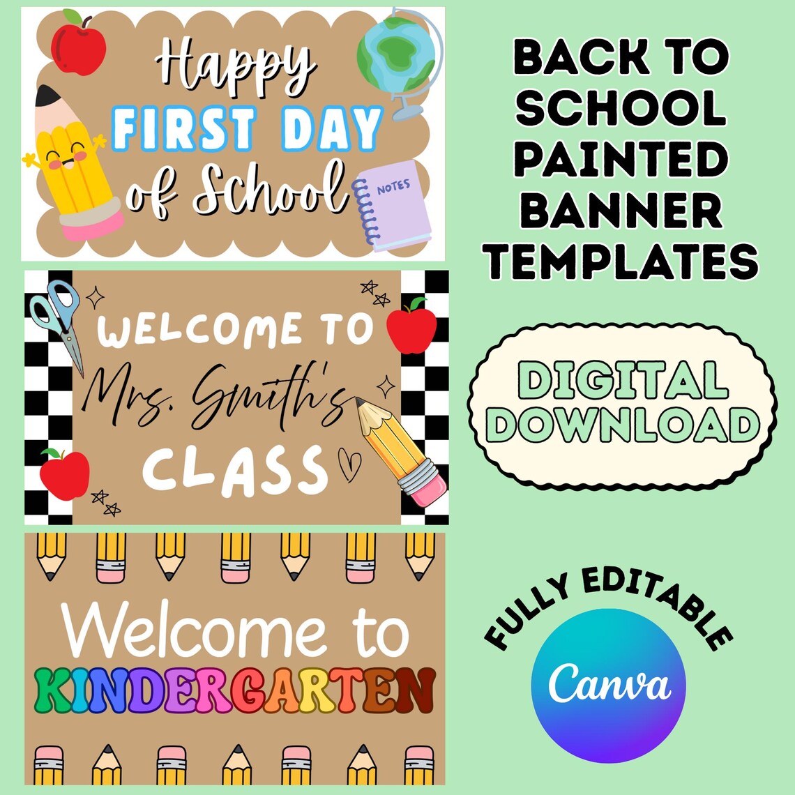 Back to School Painted Banner Template, First Day of School Digital ...