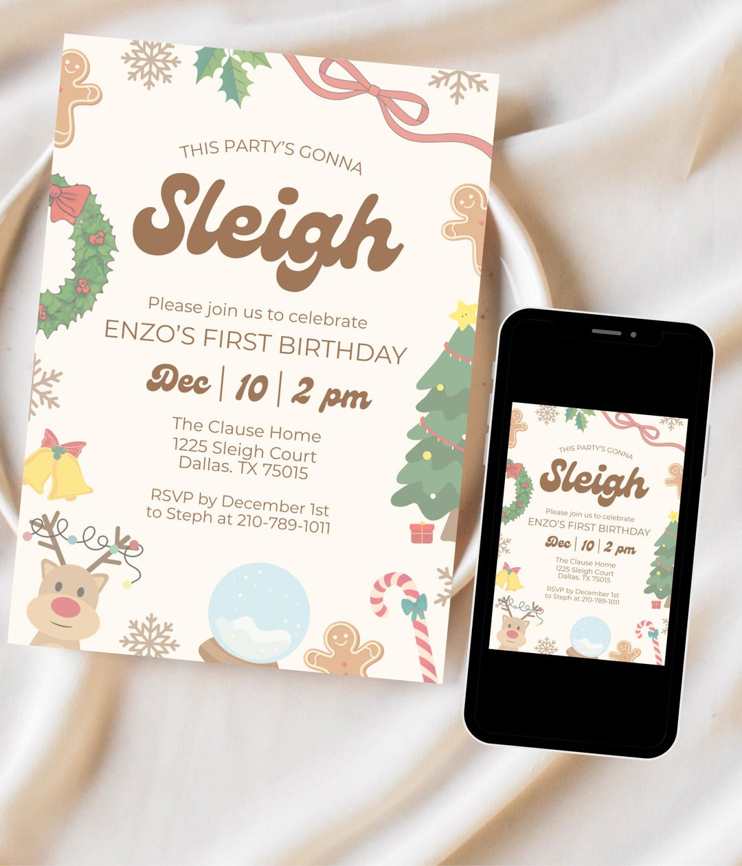 Editable This Party's Gonna Sleigh Canva Template Invitation Winter ...