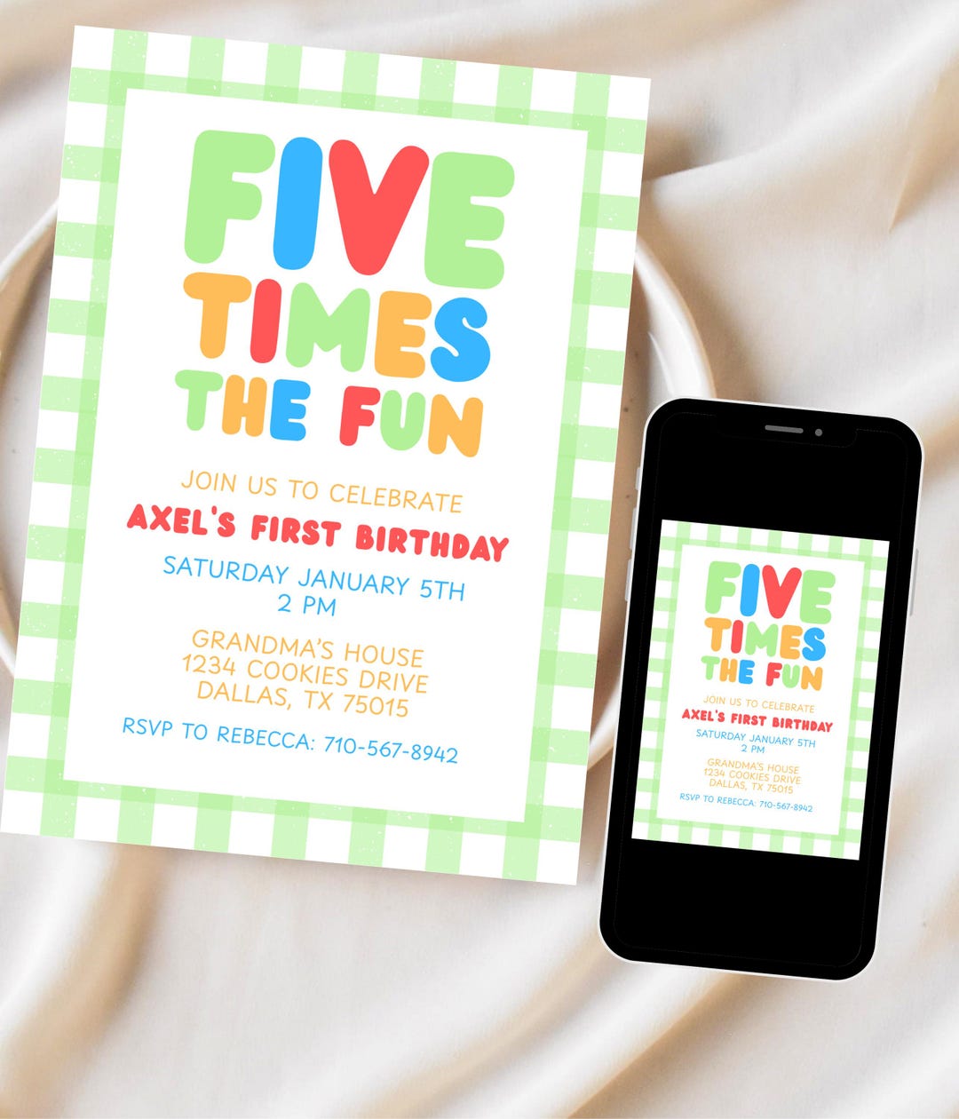 Five Times the Fun Party Fifth Birthday Invitation Bubble Letters ...
