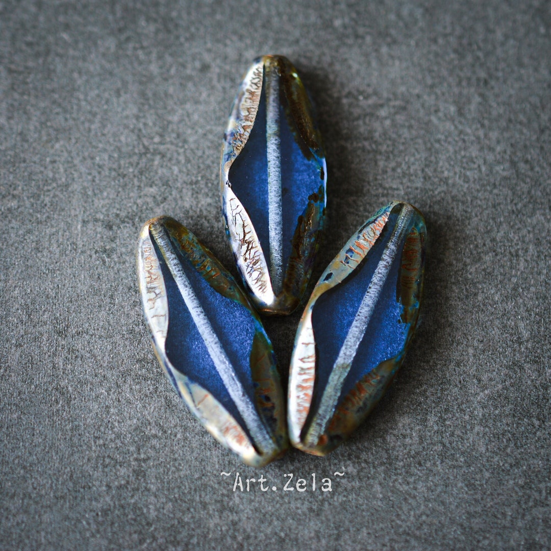 BLUE STAINED GLASS PEARL X4 Picasso Transparent Czech Glass - Etsy