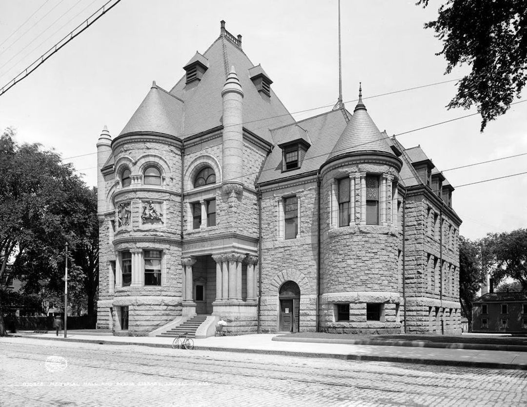1908 Memorial Hall & Library, Lowell, MA Vintage Photograph 8.5" X 11 ...