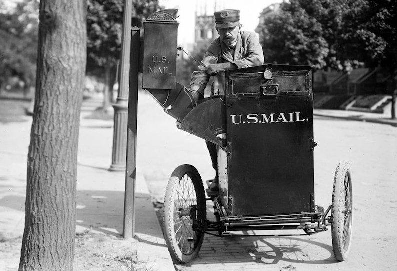 1912 Post Office, Motorcycle Postman Vintage Photograph 13" X 19 ...