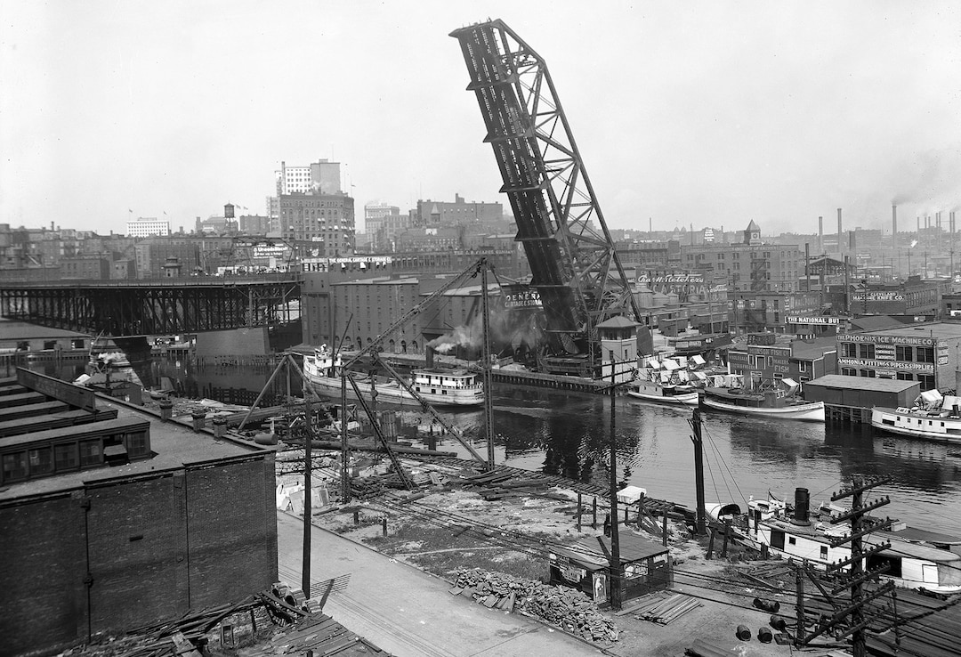 Cleveland Lift Bridge Art Print: 1910-1920 Historic Scene - Etsy