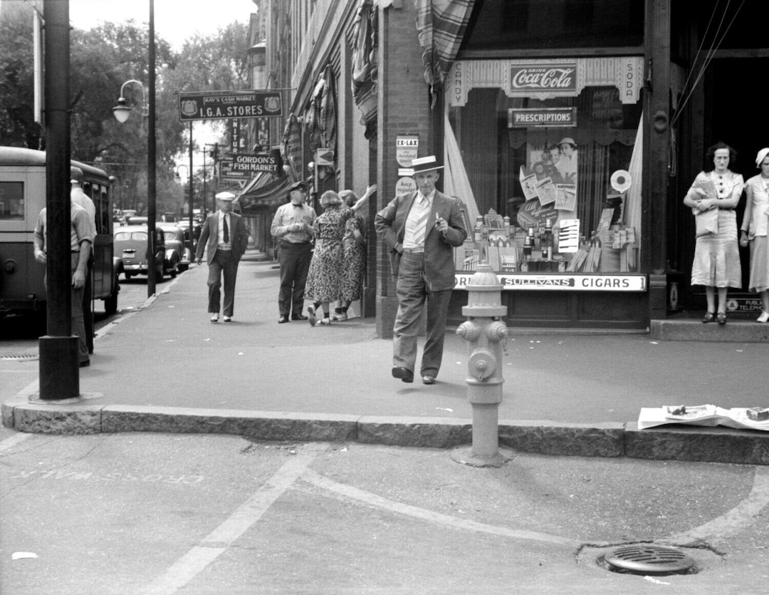 1937 Street Corner, Manchester, NH Vintage Photograph 8.5" X 11" Art ...