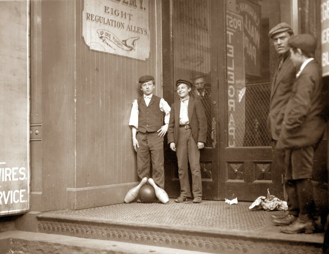 1909 Young Bowling Alley Pin Boys, CT New Vintage Photograph 8.5" X 11 ...