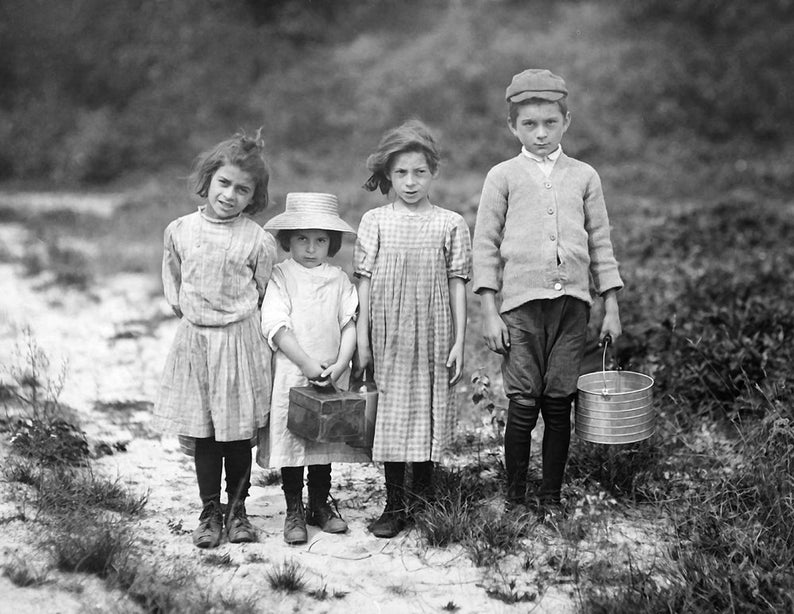 1911 Four Young Pickers Wareham MA Old Photo 8.5 X | Etsy