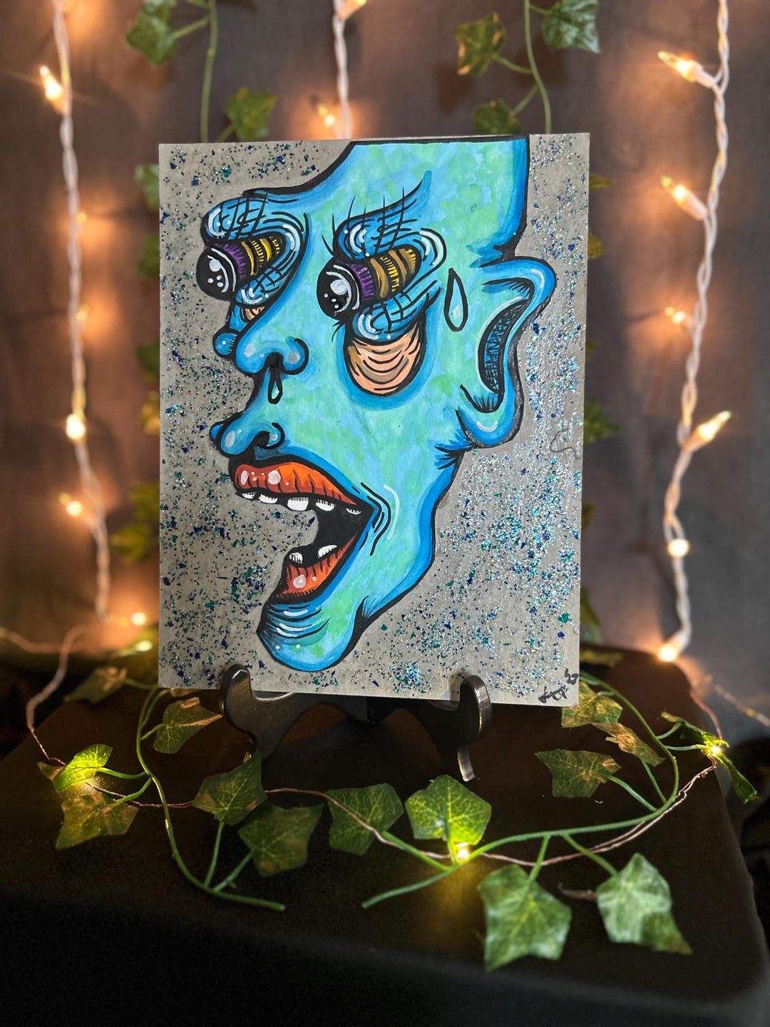 Blue Monster || Trippy Monster Mixed Media Artwork - Etsy