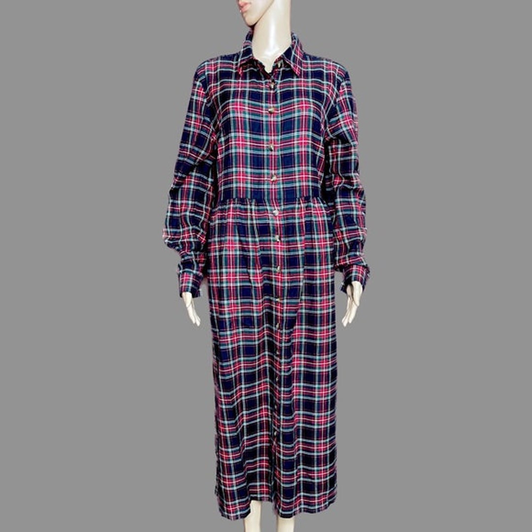 Vintage Appleseeds Plaid Long Sleeve Button Front Pocket Shirt Dress ...