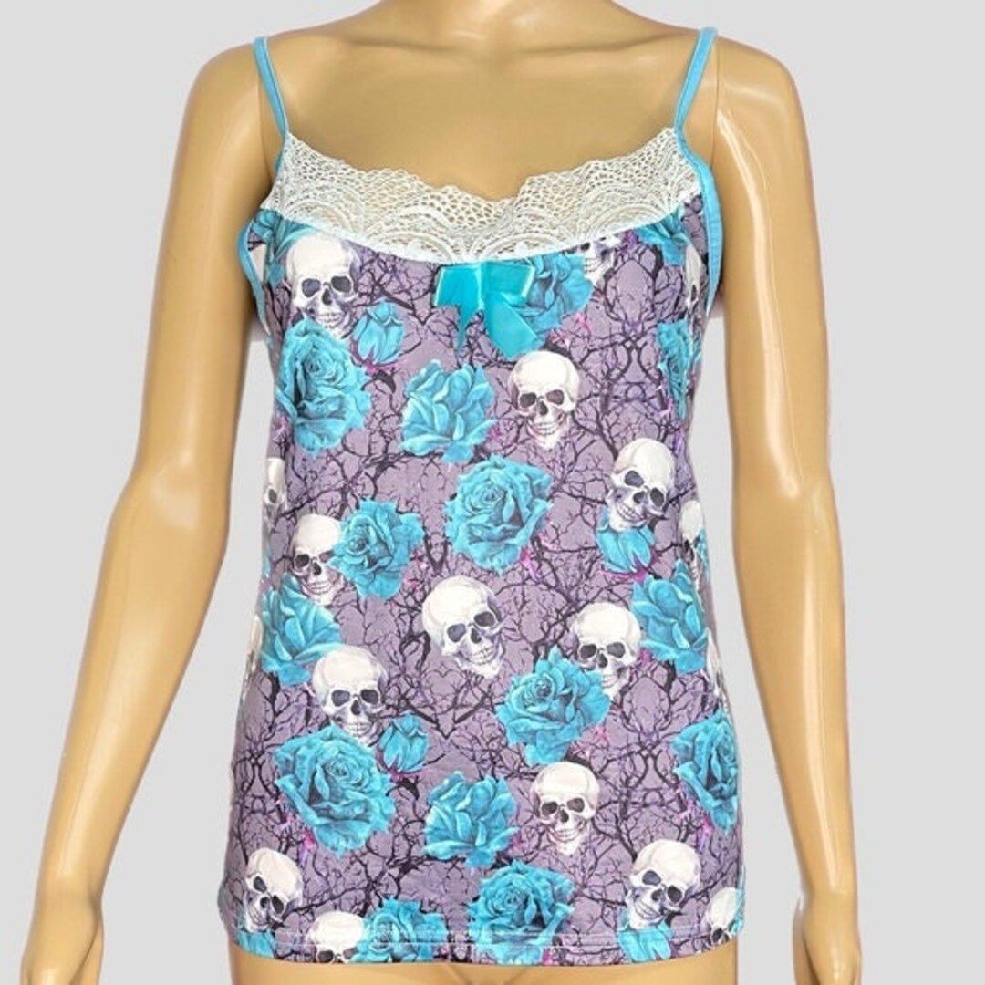 Y2K Hot Topic Blue Rose and Skull Stretch Cami Size Medium - Etsy