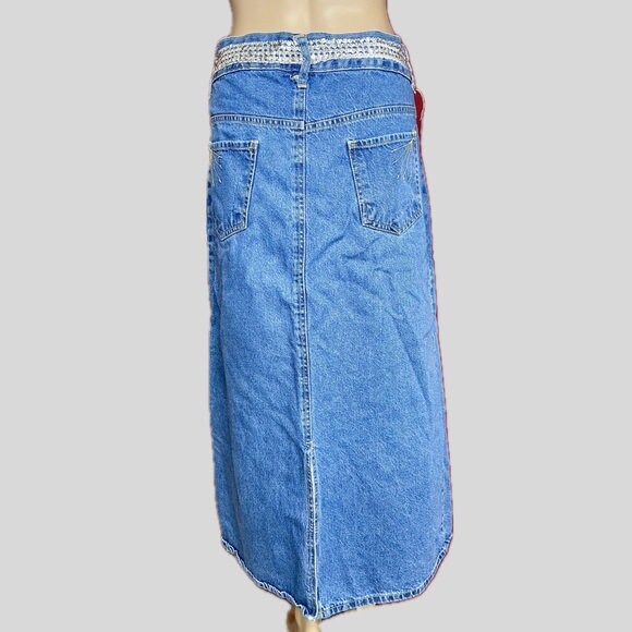Y2K Long Modest Denim Skirt With Silver Sequin Waistband Size 18W - Etsy