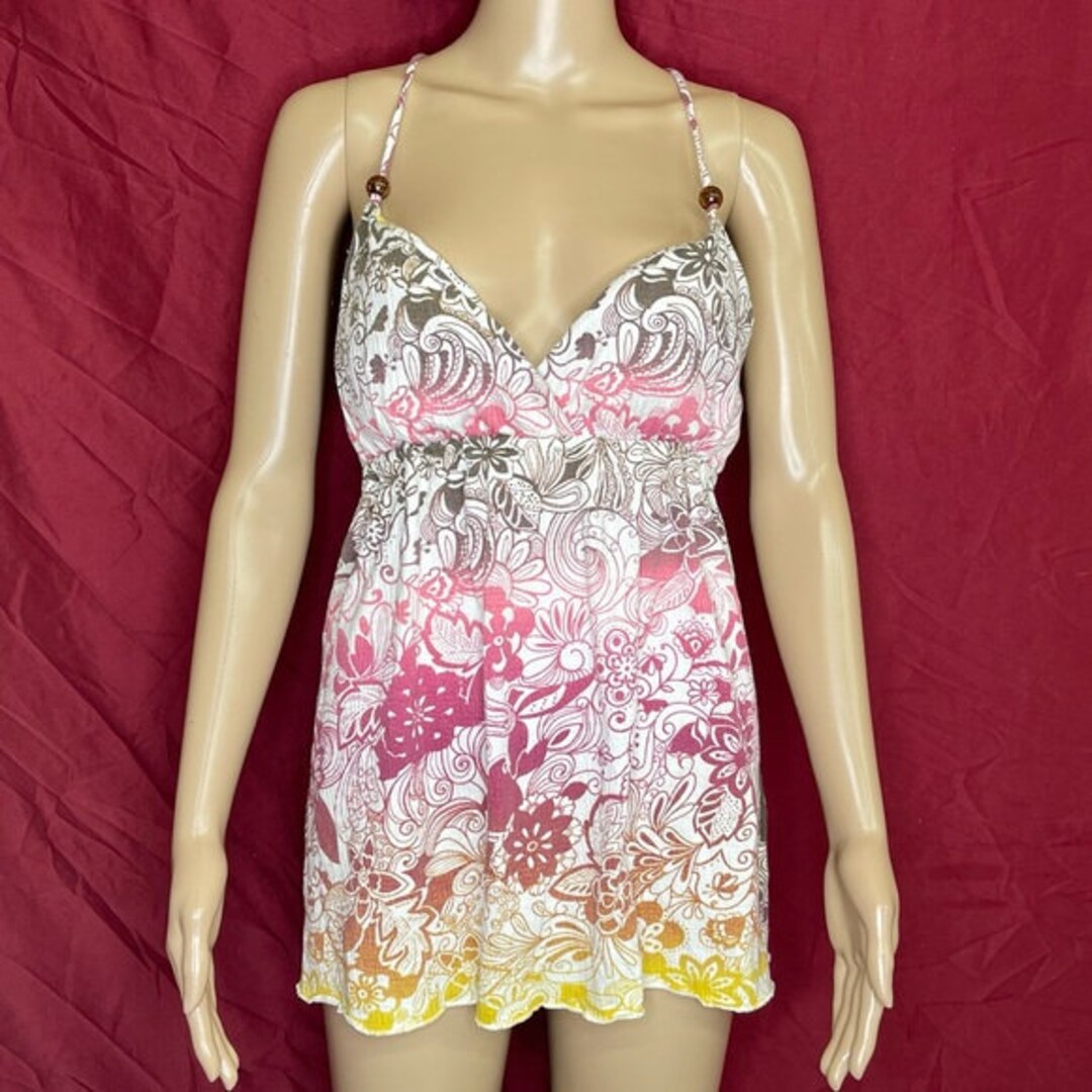 Vintage Y2K Tie Back Plunging Tropical Floral Beaded Cami XL - Etsy
