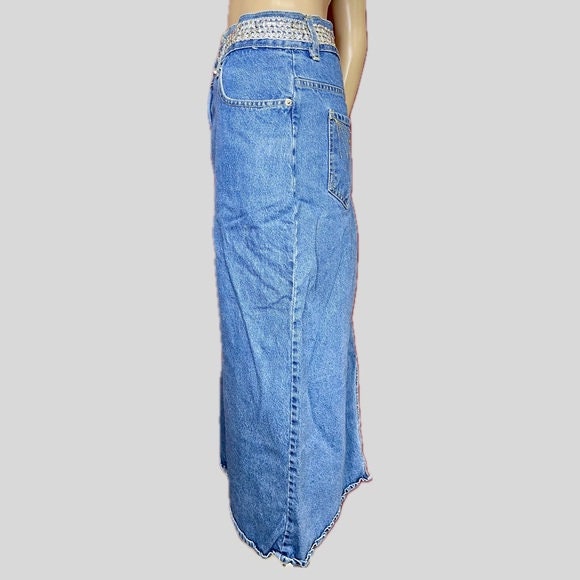 Y2K Long Modest Denim Skirt With Silver Sequin Waistband Size 18W - Etsy
