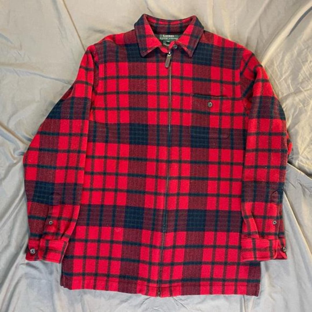 Vintage Lauren Ralph Lauren Full Zip Plaid Shacket Shirt Jacket Medium ...