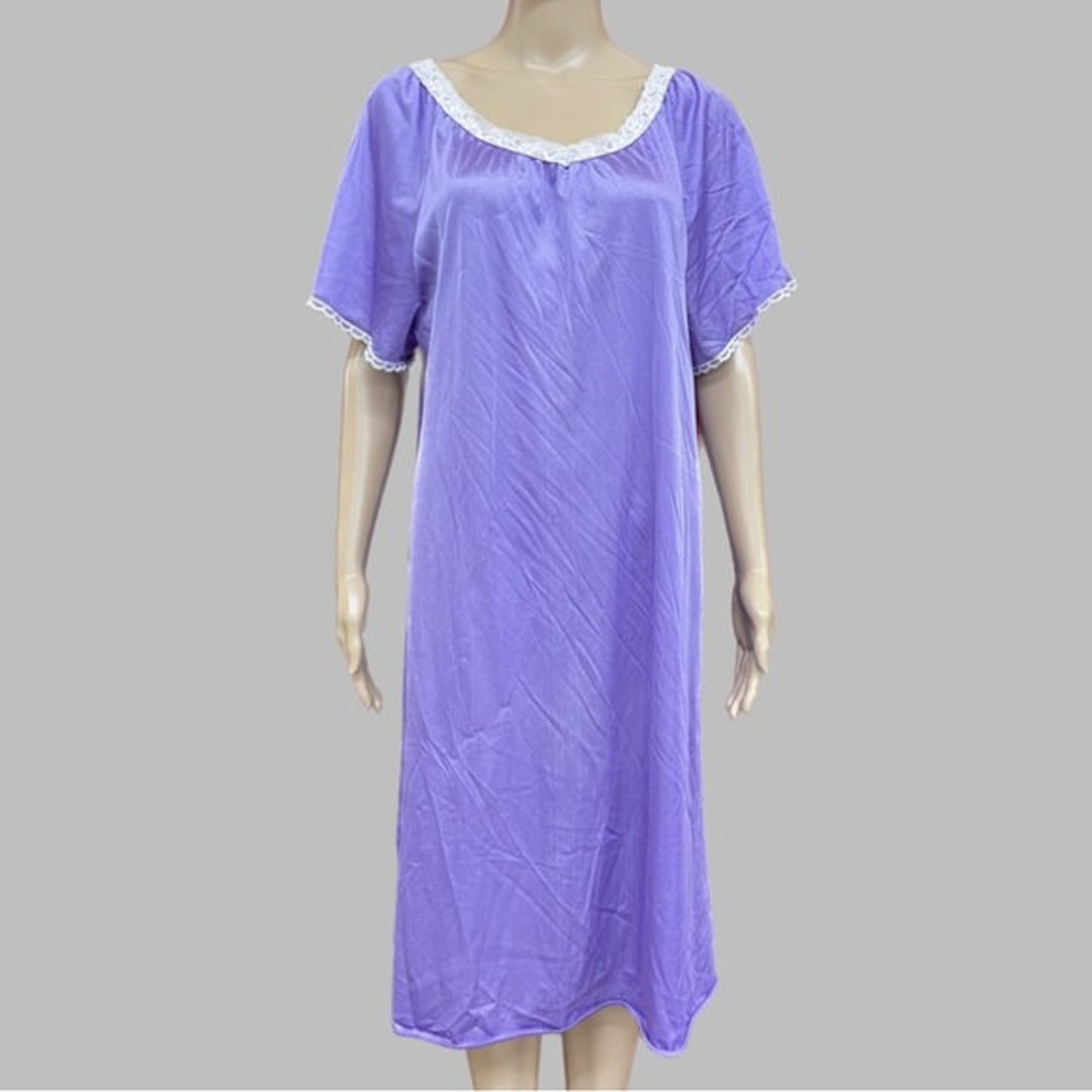 Vintage 1970s Periwinkle Lace Trim Lounge/sleep Dress Nightgown Size XL ...