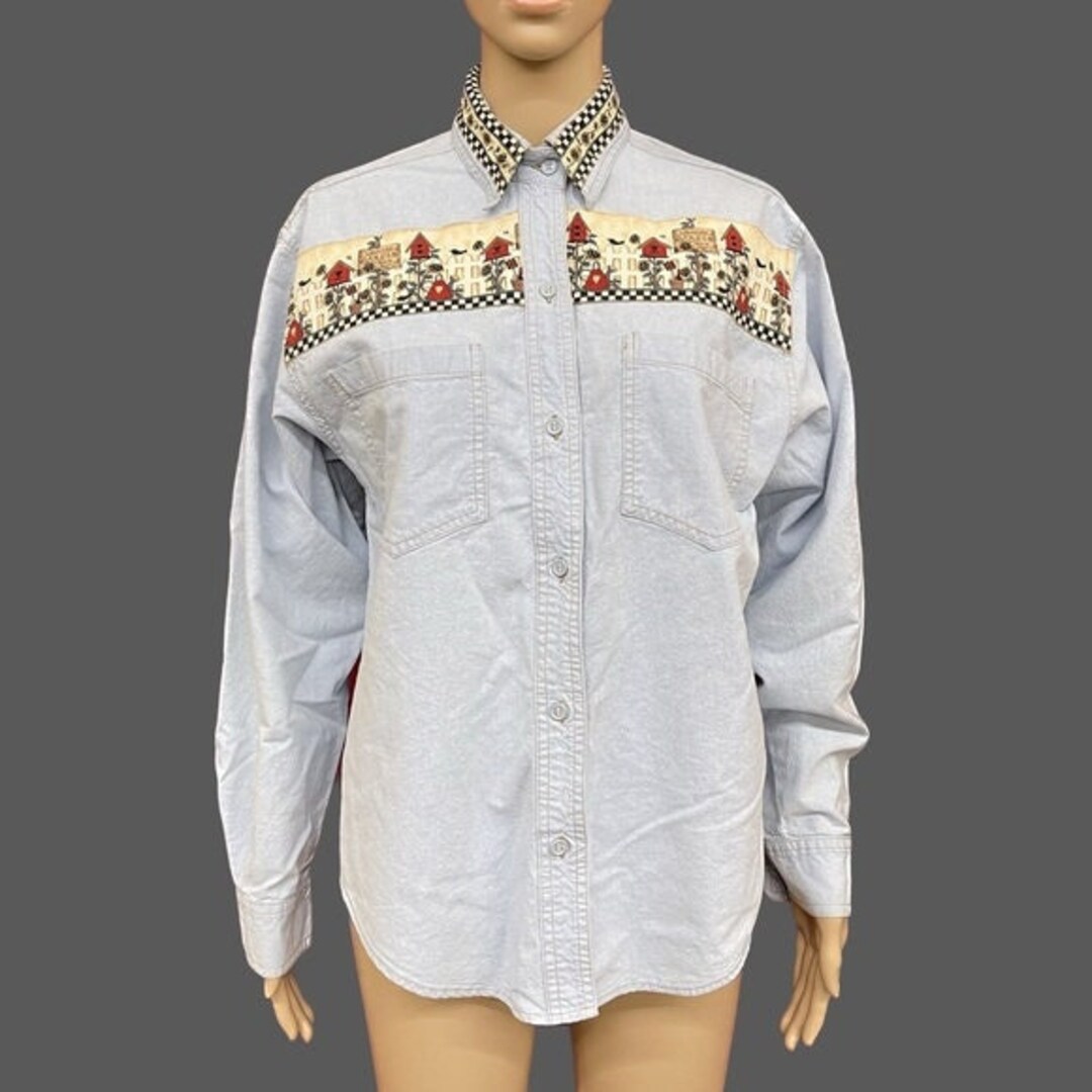 Vintage 1994 Debbie Mumm Country Garden Convertible Denim Shirt Size ...