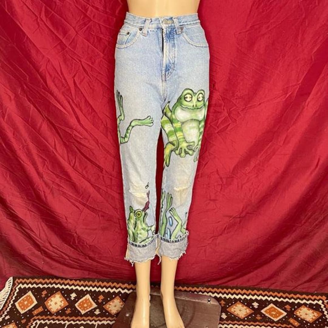 Vintage 90s Custom Airbrushed Frog High Rise Cropped Gap Jeans Size 1 ...