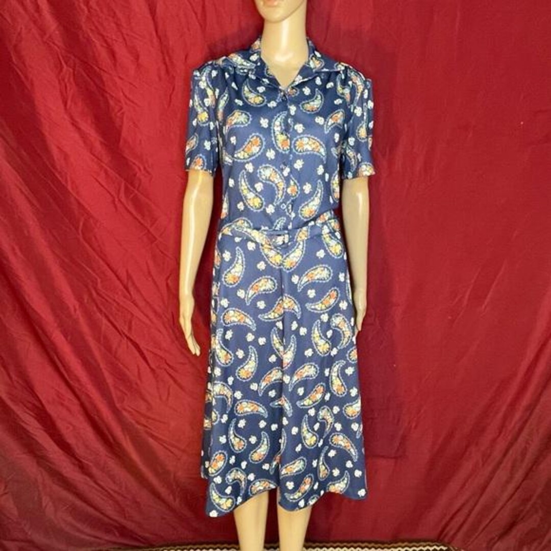 Vintage 1970s Handmade Paisley Floral Collared Dress With Matching Belt ...