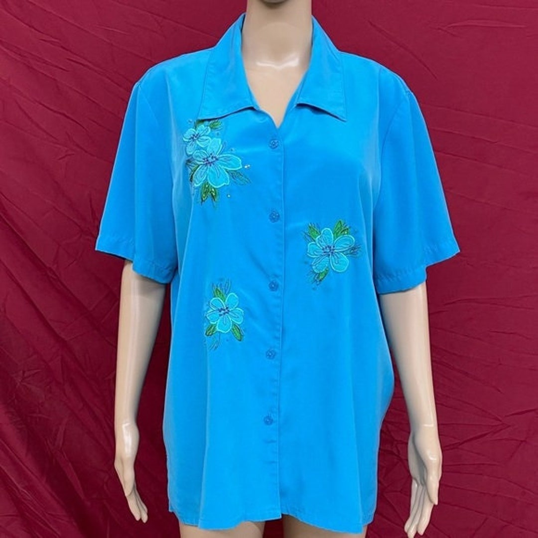 Vintage 90s CLC Cricket Lake Collection Silky Blue Floral Applique ...