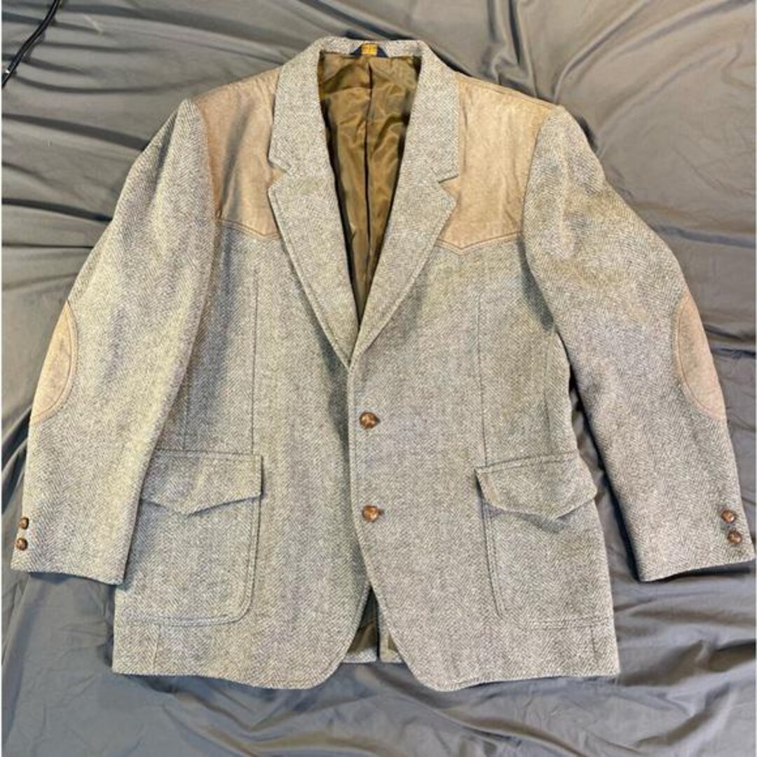 Vintage Pendleton Wool Tweed Western Suede Elbow Patch Texas Oil Tycoon ...