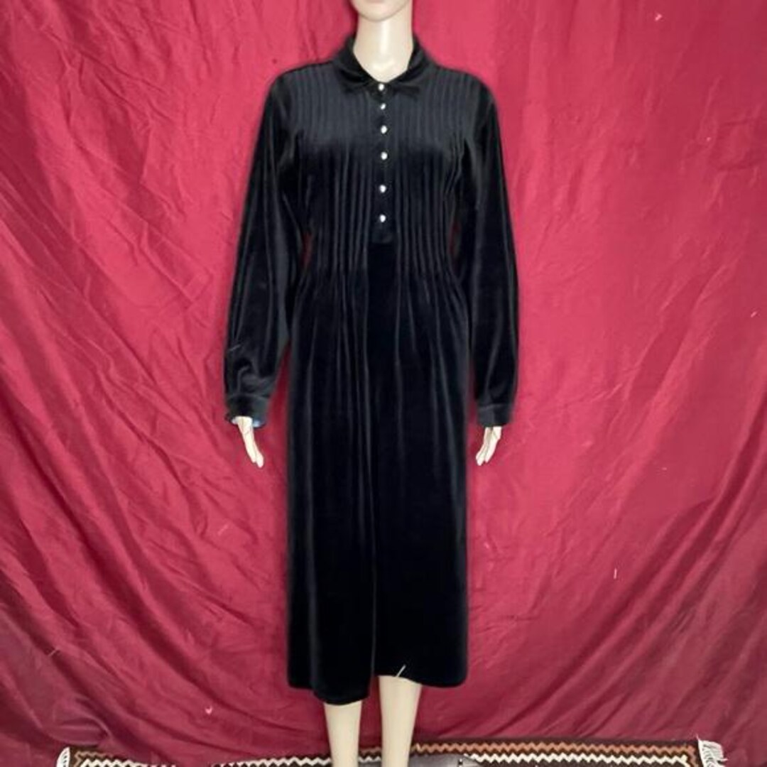 Vintage J.G. Hook Petites Gothic Black Velour Tie Back Long Sleeve ...