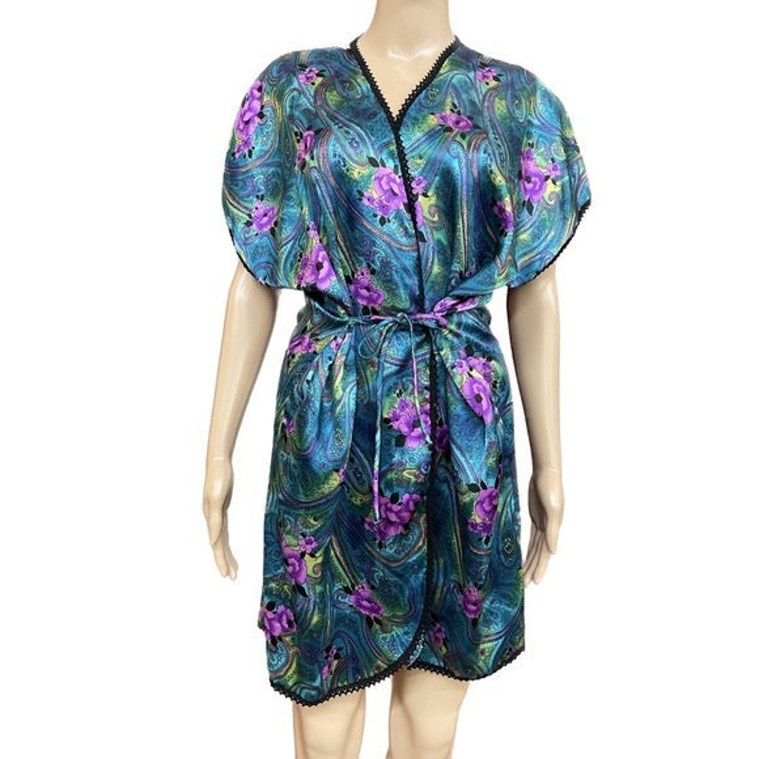 Vintage Featherbed Silky Floral Dressing Gown Satin Robe Size Medium - Etsy