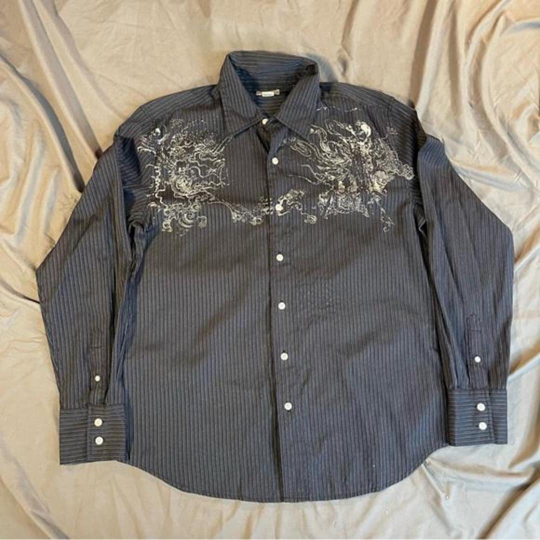Y2K Carbon Jeans Pinstripe Dragon Button up Shirt Medium - Etsy