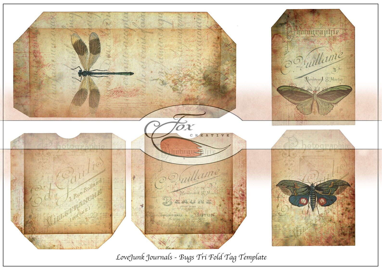 Butterfly Digital Trifold Tag Templates. Digital Journal Kit. - Etsy