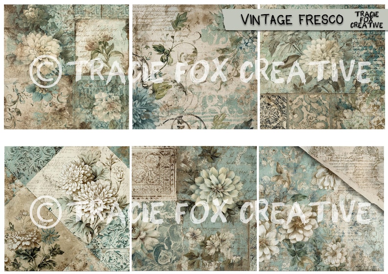 VINTAGE FRESCO Digital Kit | 8x8 Scrapbook Papers + Ephemera, Junk ...