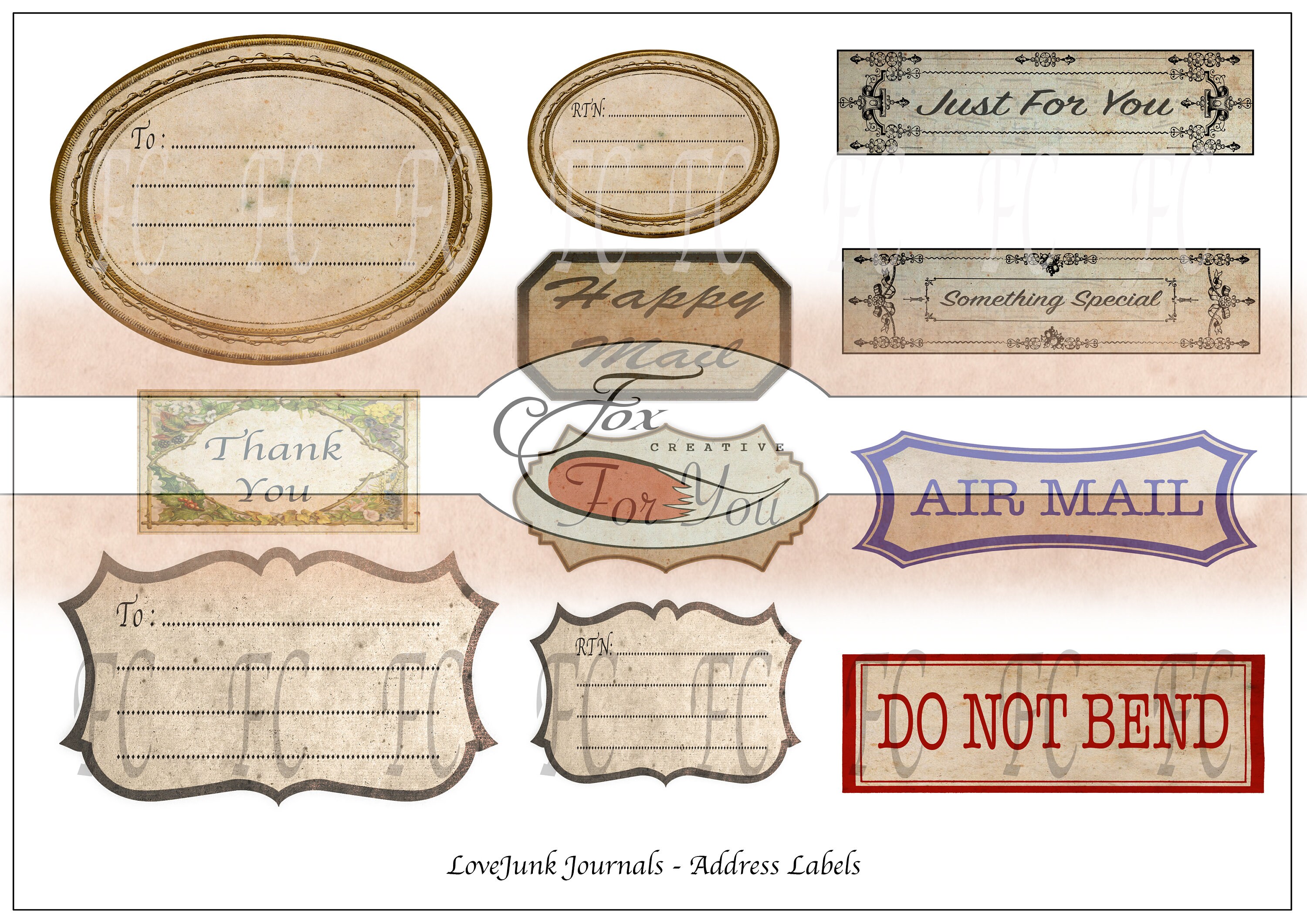 Digital Address and Postage Labels, Journal Digital, Printable ...