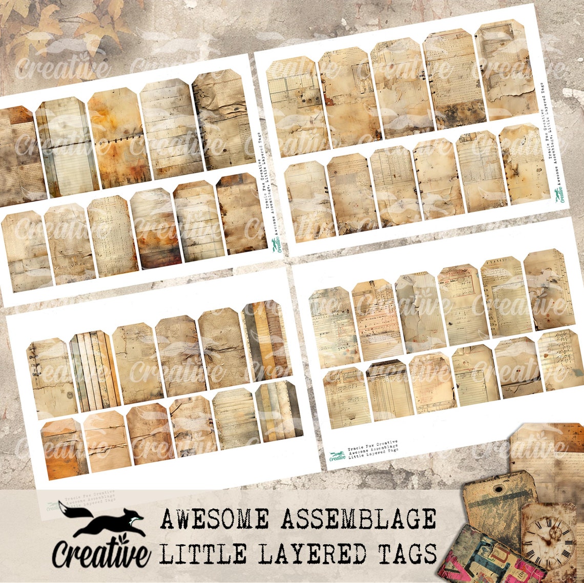 AWESOME ASSEMBLAGE, Little Layered Tags, Journal/scrapbooking Digital ...