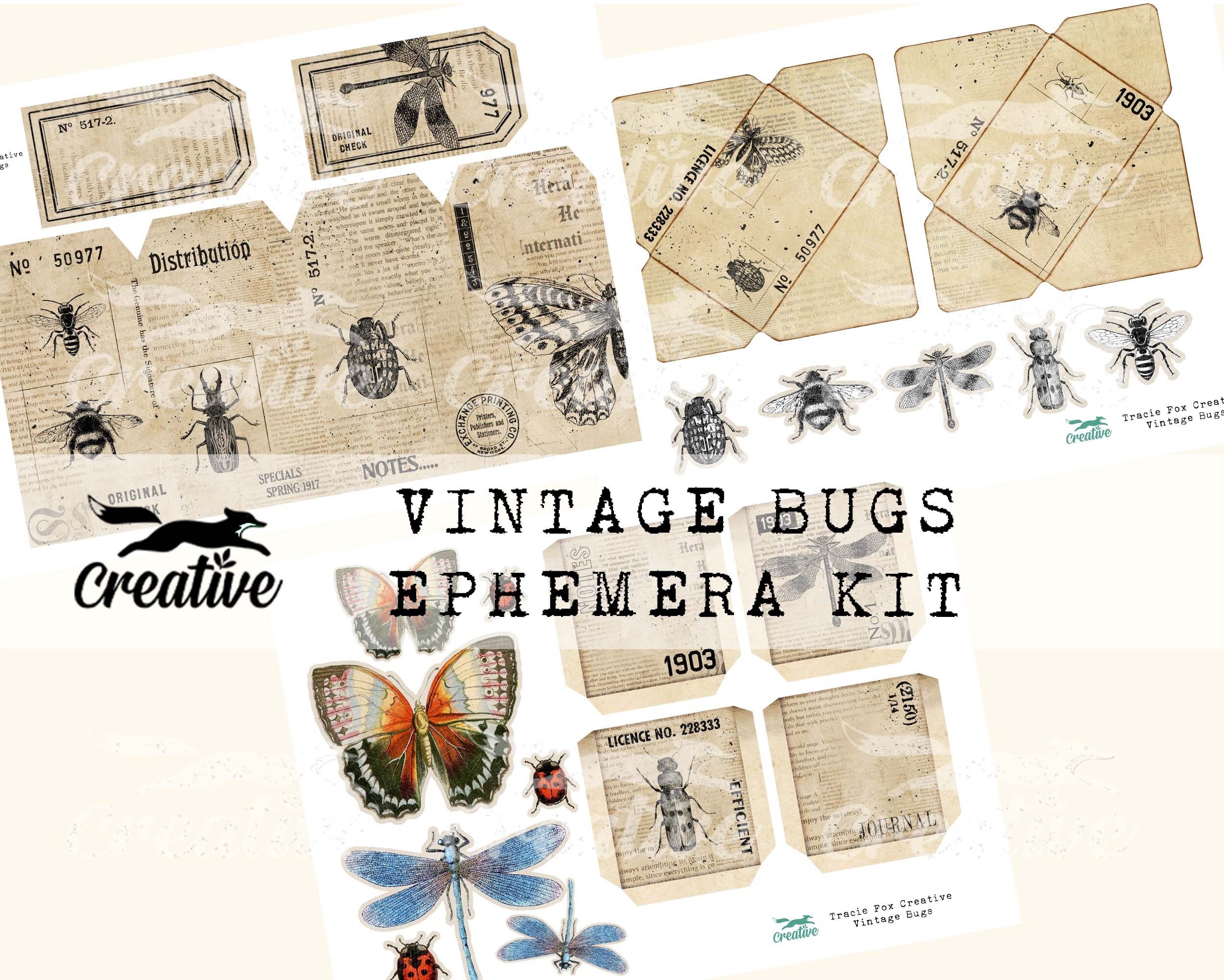 Vintage Bugs Ephemera Trifold Quad Fold Digital Kit. DIGI22 - Etsy