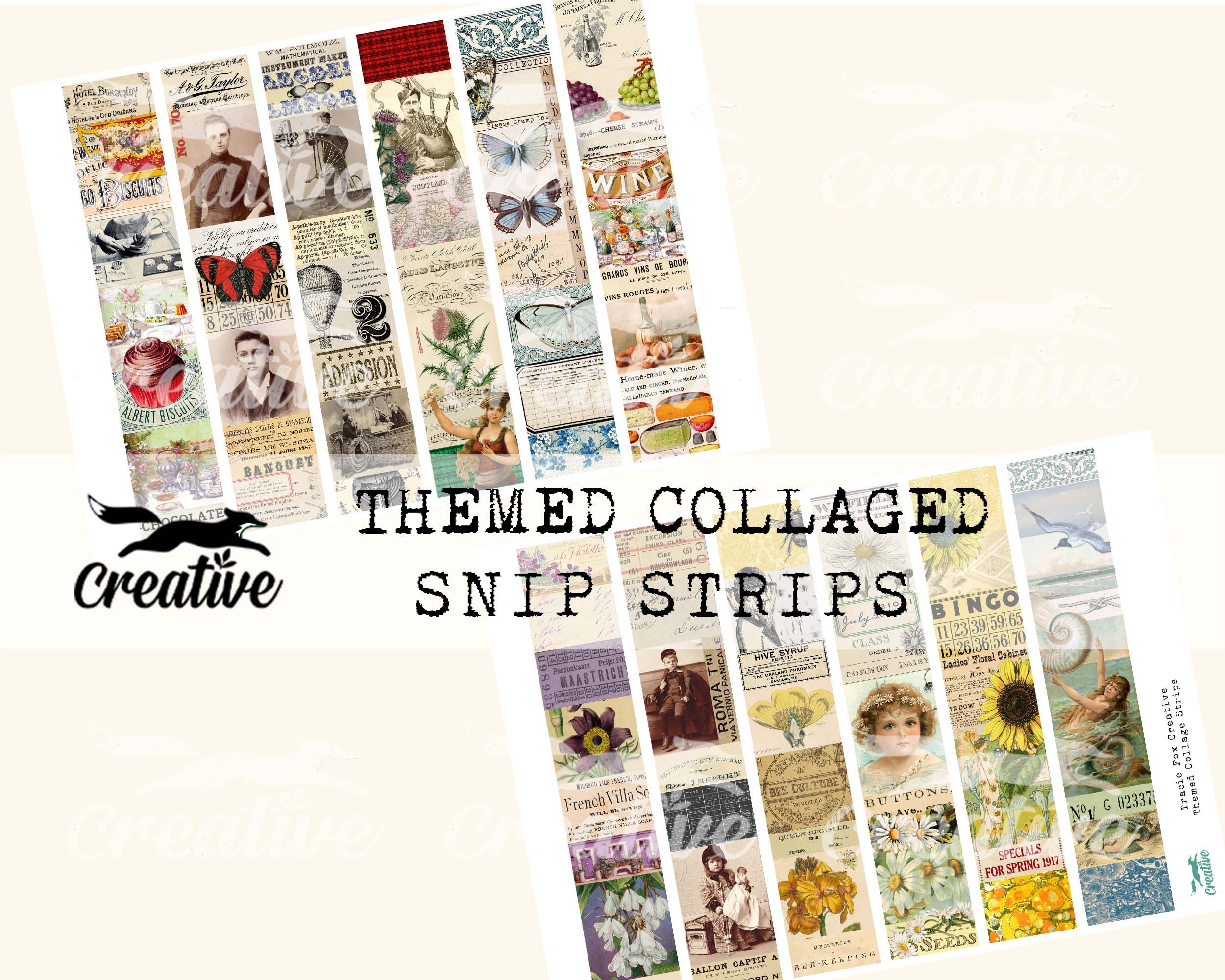 Themed Collage SNIP STRIPS, 2 Sizes, Digital Journal/scrapbook Ephemera ...
