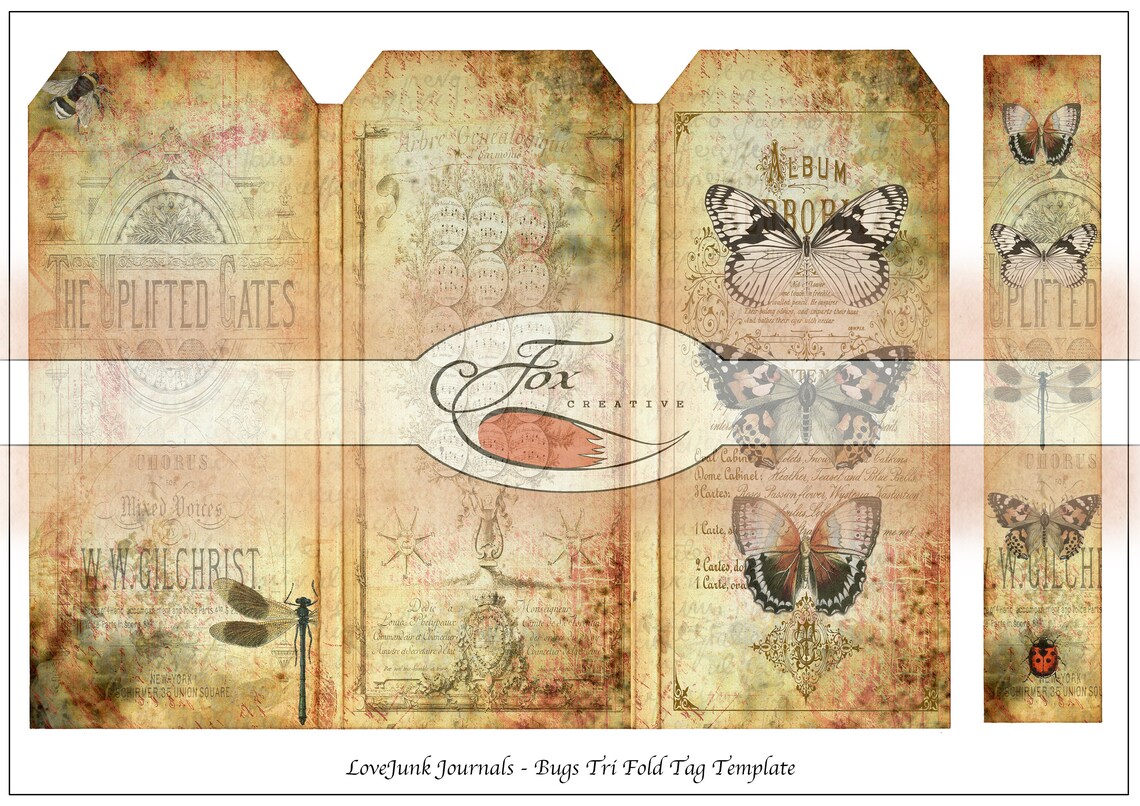 Butterfly Digital Trifold Tag Templates. Digital Journal Kit. - Etsy