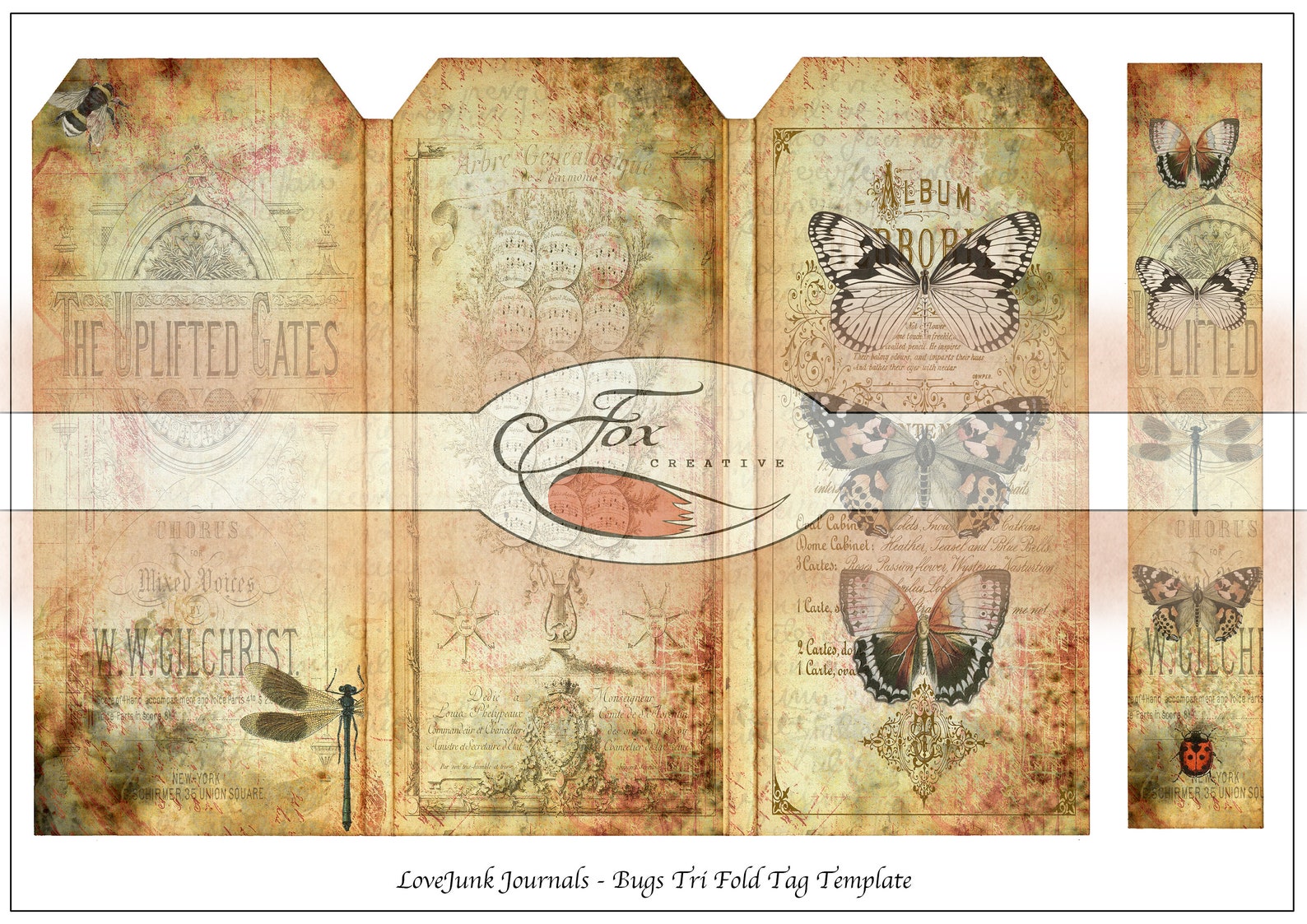 Butterfly Digital Trifold Tag Templates. Digital Journal Kit. - Etsy
