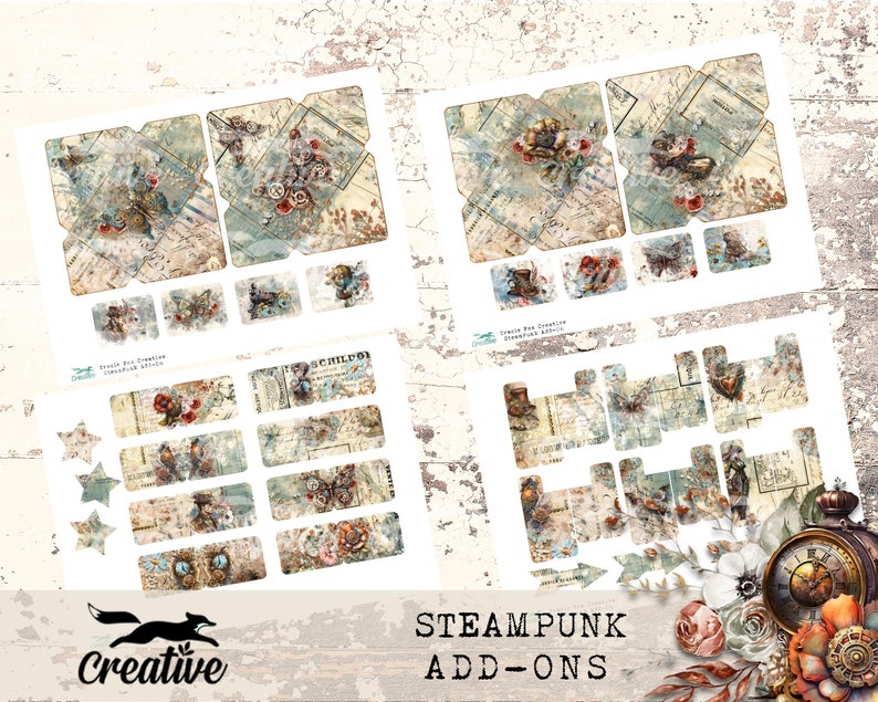 STEAMPUNK Add-ons, Digital Journal Kit, Scrapbook Printable Ephemera ...