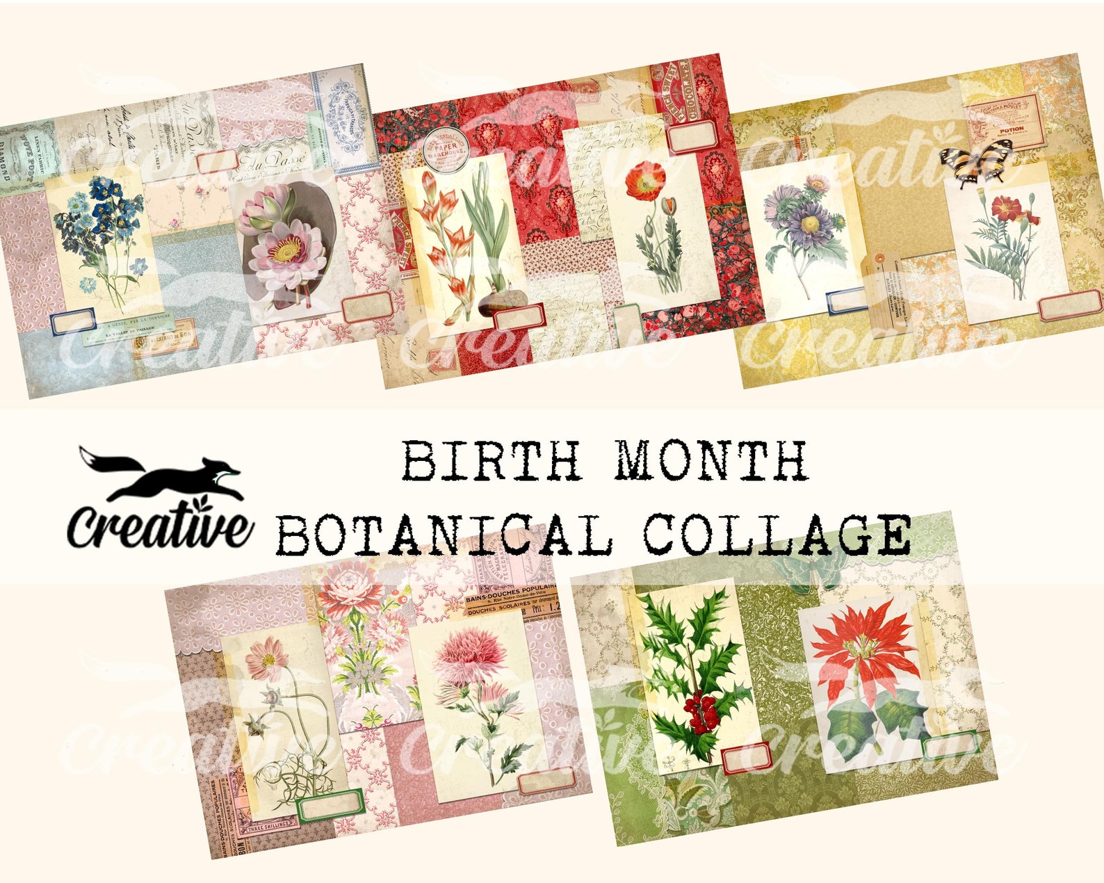 BIRTH MONTH BOTANICAL Collage, Layered Tags and Papers, Digital Journal ...