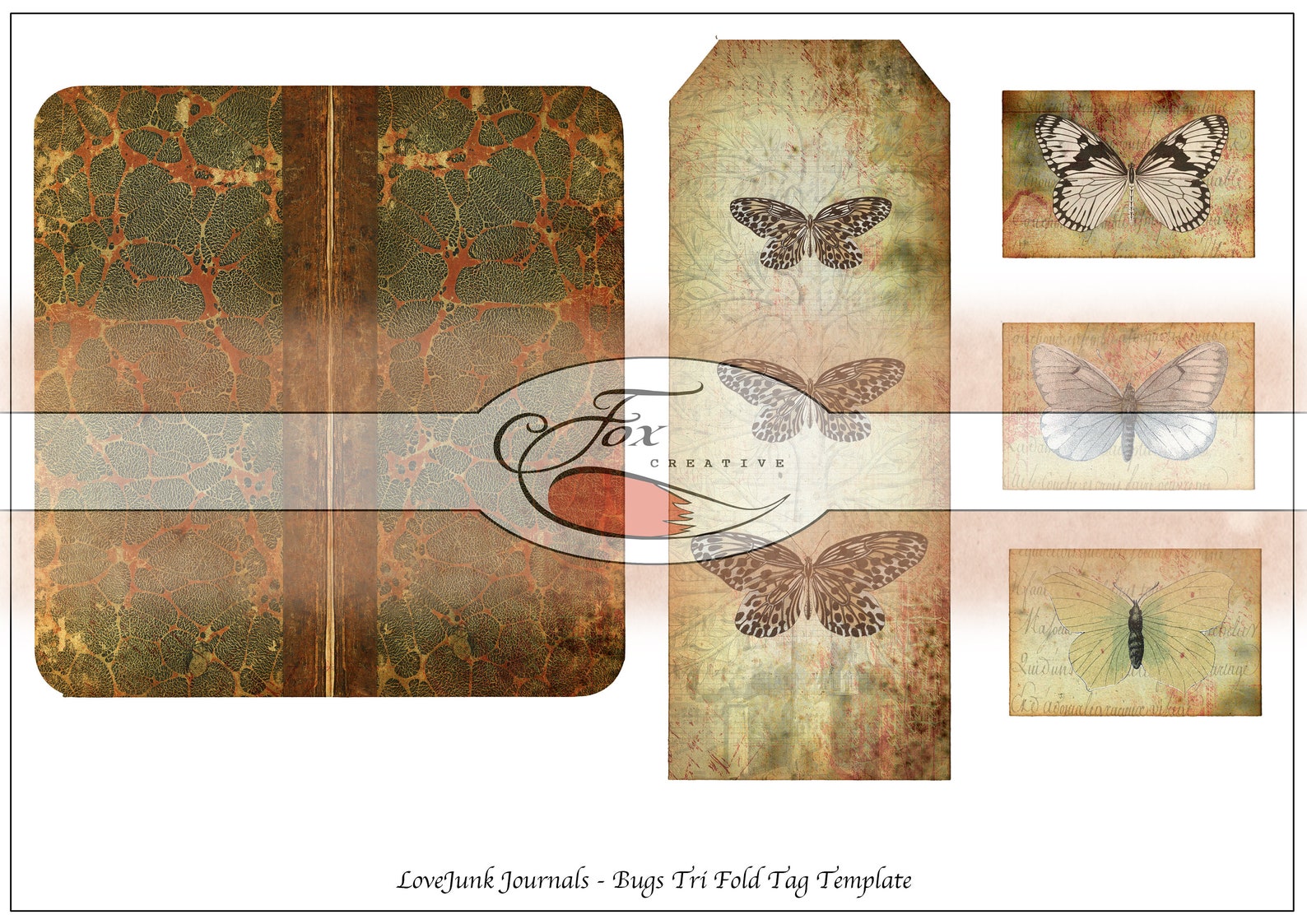 Butterfly Digital Trifold Tag Templates. Digital Journal Kit. - Etsy