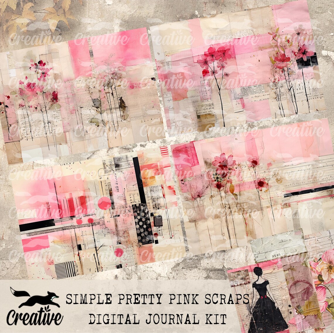 SIMPLE Pretty Pink Scraps Digital Journal/scrapbooking Kit, DIGI24 17 ...