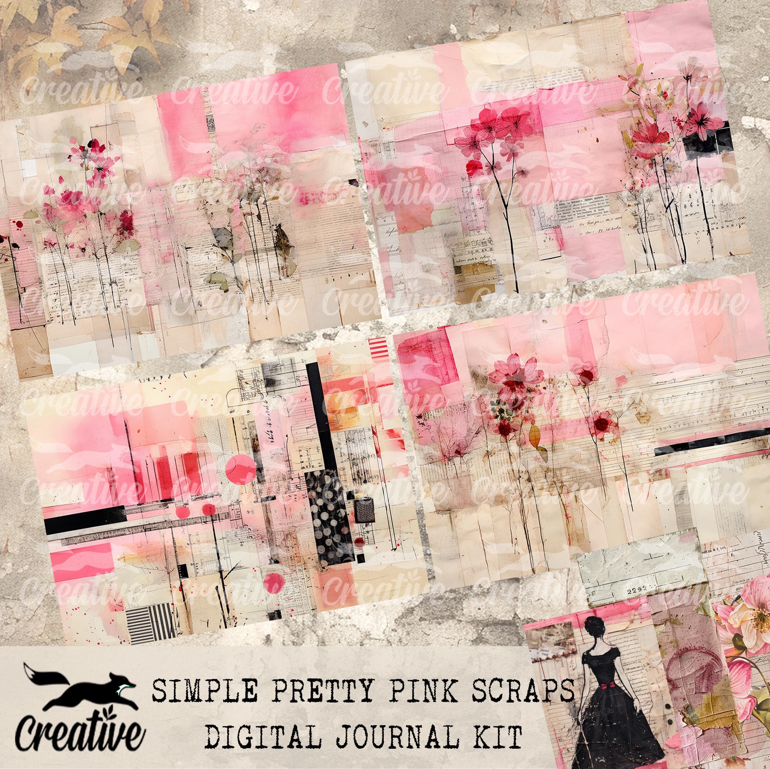 SIMPLE Pretty Pink Scraps Digital Journal/scrapbooking Kit, DIGI24 17 ...