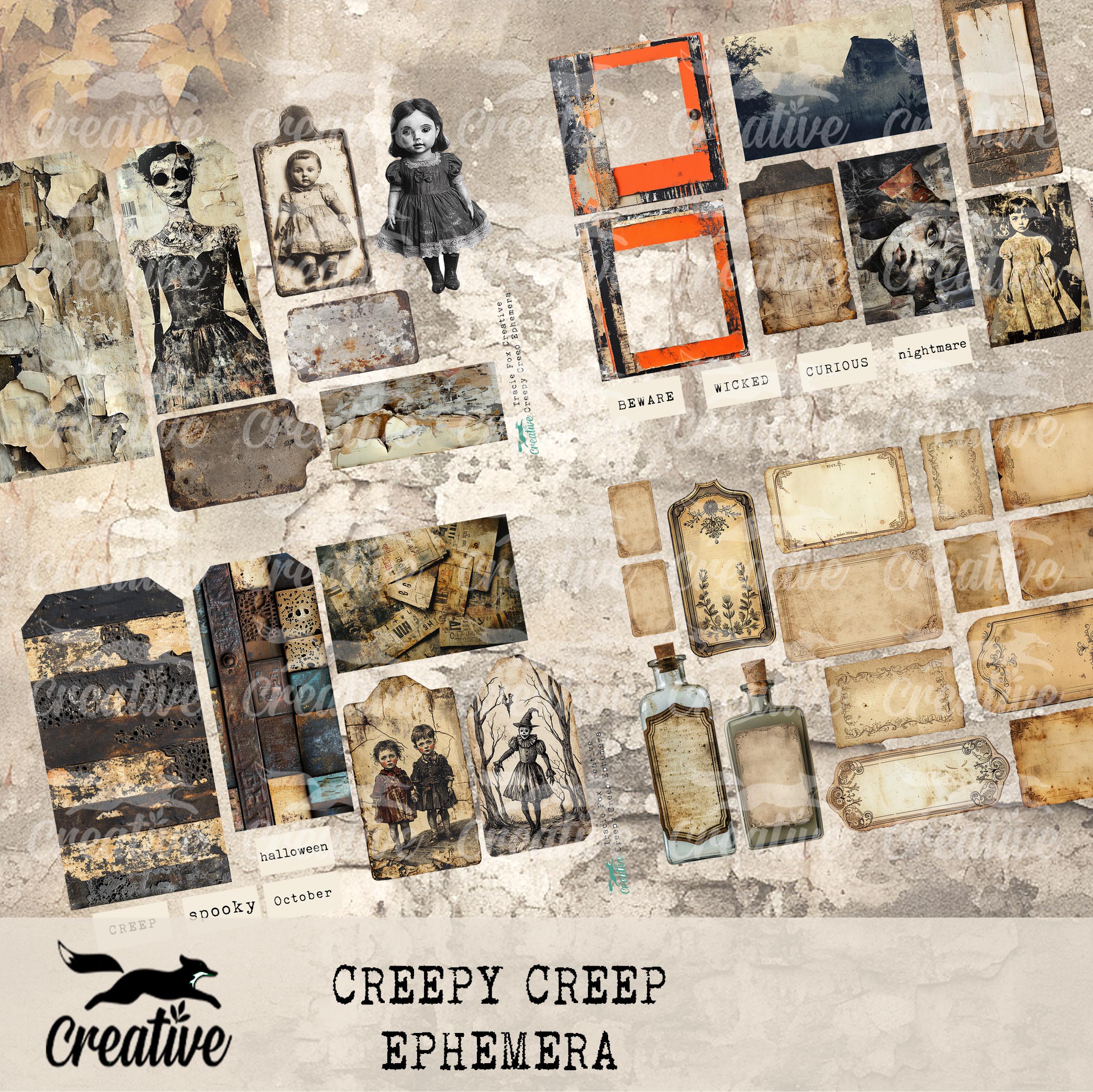 CREEPY CREEP Ephemera, Digital Halloween, Journal/scrapbooking Ephemera ...
